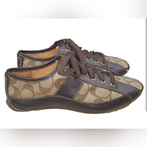 Coach | Shoes | Coach Suee A258 Signature Brown Leather Canvas Sneakers 65 | Poshmark